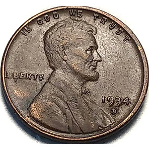 1934 D Lincoln Wheat Cent Penny Seller About Uncirculated
