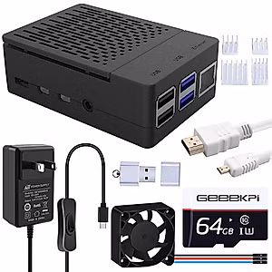 GeeekPi Case with PWM Fan for Raspberry Pi 4, 18W 5V 3.6A Power Supply for Raspberry Pi 4, Heatsinks, 64GB Preloaded (RPI OS) Card, Card Reader, Micro HDMI Cable, for Raspberry Pi 4 8GB/4GB/2GB/1GB