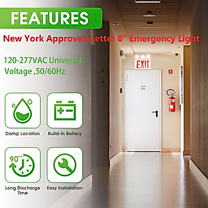 Garrini New York Approved Letter 8" Steel LED Emergency Light Exit Sign Combo Adjustable Lamps Heads, 120-277V, Single and Double Faces, Fire Resistant UL Certified NYC-2000 (3 Heads)