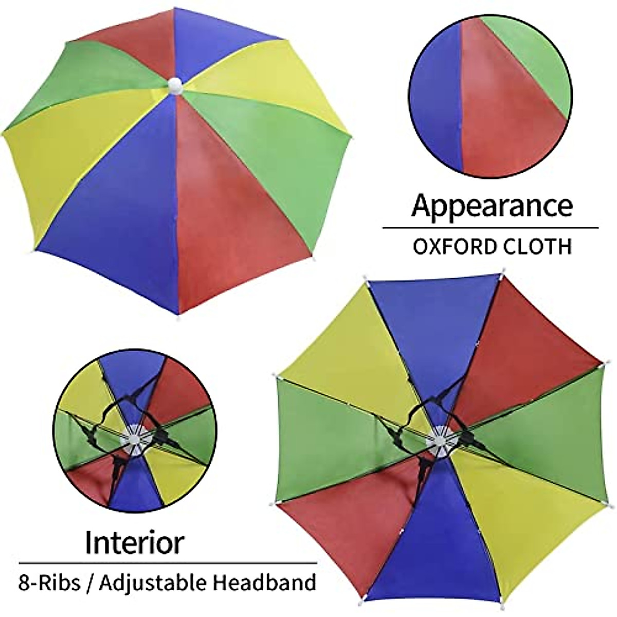 Kilobey Umbrella Hat, 25 inch Small Hands Free Umbrella Cap for Adults & Kids, 7-Ribs Waterproof Foldable Umbrella Hat for Gardening Camping Golf Sunshade Outdoor,WatermelonRed,2pcs