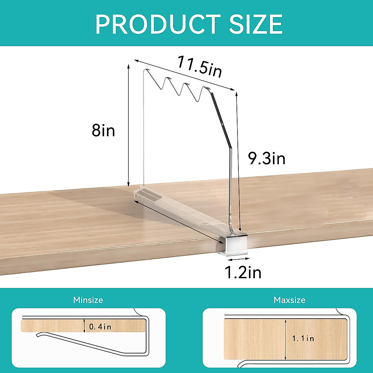 Delllala Acrylic Shelf Dividers Suitable for Closet Organization, Clear Closet Shelf Divider for Bedroom, Kitchen, Office, Cabinets, Bathroom, Wooden Shelving for Clothes Purses Separators, 6 PCS