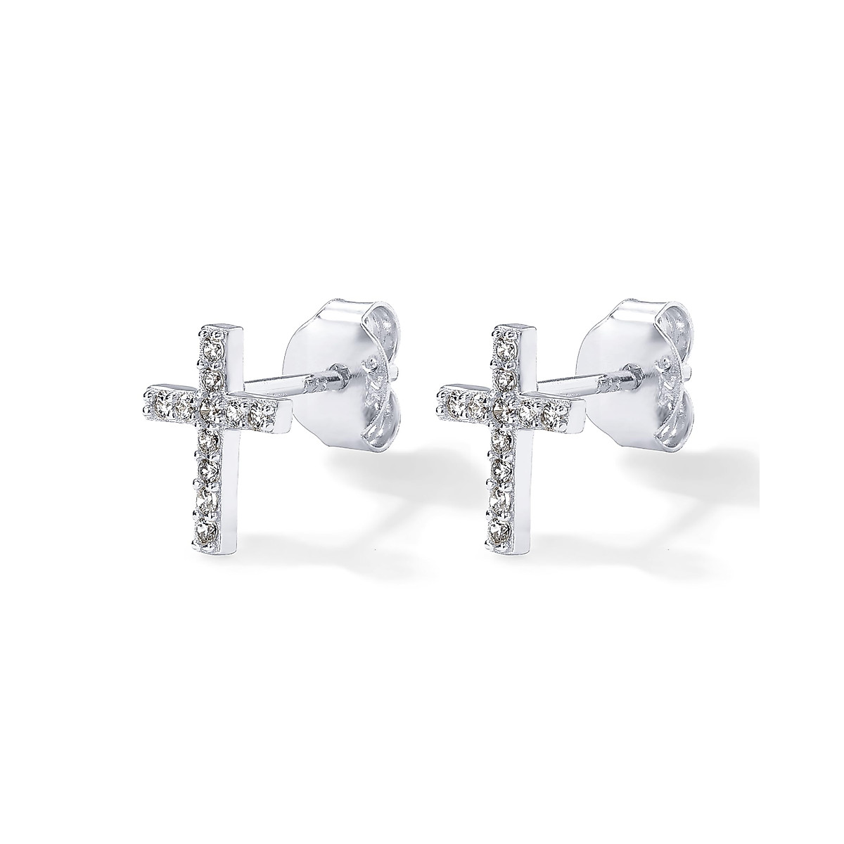 PAVOI 14K White Gold Plated Sterling Silver Earrings | Pave CZ White Gold Cross Earrings for Women