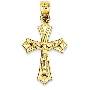 IceCarats 14K Yellow Gold Reversible Lord Jesus Christ Crucifix Holy Cross Necklace Religious Pendant Charm Only