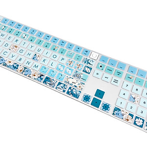 WSLUCKO Keyboard Cover Skin for 2021 New Apple iMac Magic Keyboard (Model: A2520) with Numeric Keypad & Touch ID, Cute Printing Silicone Keyboard Protector,Peony