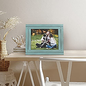 Americanflat 8x10 Picture Frame in Turquoise Blue - Rustic Picture Frame with Textured Engineered Wood, Shatter Resistant Glass, and Easel - Horizontal and Vertical Formats For Wall and Tabletop