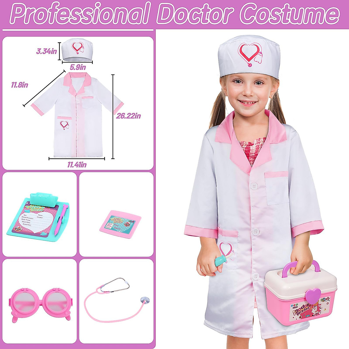 Gifts2U Doctor Kit for Toddlers 3-5, Medical Pretend Play Toys with Gift Case, 42 Piece Dentist Playset Kit for Kids,for Christmas Birthday Gift(Pink)