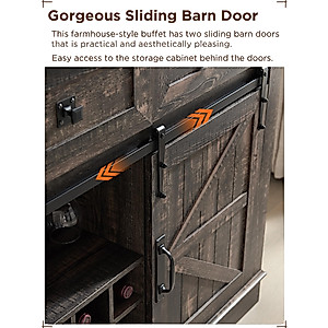 OKD Farmhouse Wine Bar Cabinet w/Sliding Barn Door, 54" Kitchen Coffee Bar Cabinet w/Wine & Glass Rack, Storage Shelves, 3 Drawers, Rustic Large Buffet Sideboard for Dining Room, Dark Rustic Oak