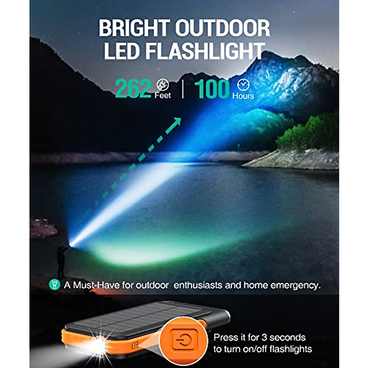 BLAVOR Solar Power Bank with FM Radio,Portable Wireless Charger 20000mAh External Battery Pack 15W QC 3.0 Fast Charging,Bright Flashlight, Compatible with Smartphones and All USB Devices (Orange)