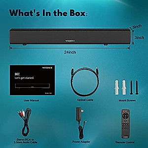 wogree 2.1ch Soundbar with Built-in Subwoofer, 80W 24 Inch Compact Small Sound Bars for TVs, Home Audio TV Speakers Support Bluetooth, TV-ARC, Optical, AUX, Line-in, and USB Input
