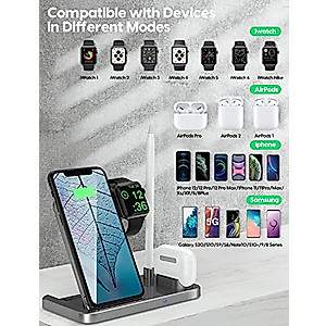 4 in 1 Wireless Charging Station,2021 Upgraded Fast Charging Dock Stand for iWatch Series 7/6/SE/5/4/3/2, AirPods & Pencil, Compatible with iPhone13/12Pro/11/XS/XR/8/Samsung