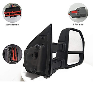 AERDM New F150 Towing Mirrors fit 2015-2018 with Auxiliary/Puddle Lights Signal Indicator and Linear arrow light Power Operation Heated Black Housing with 22pin to 8pin adapter