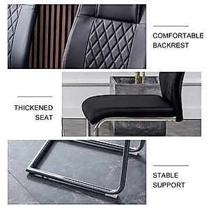 WEKEOT 55" Black Dining Room Table Set for 4 Rectangular Faux Marble Dining Room Table with Chrom Leg and 4 Upholstered PU Leather Chairs Kitchen Table Set(1White Table+4Black Chairs)