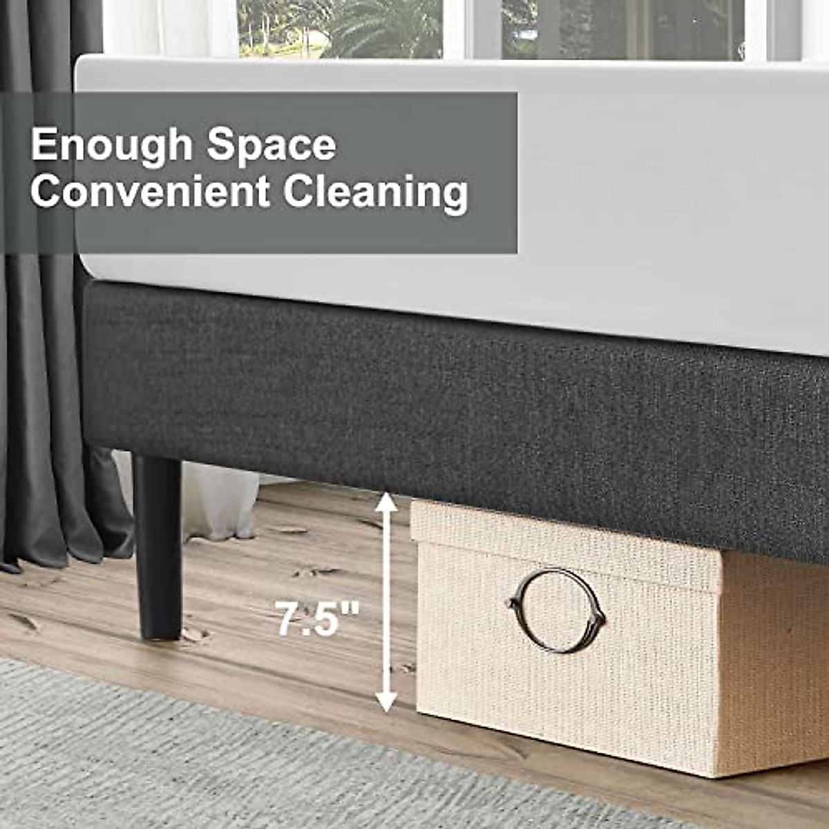 S SECRETLAND Queen Bed with Headboard, Platform Bed with Upholstered Headboard and Wood Slat Support, No Box Spring Needed, Non-Slip Without Noise, Under Bed Storage, Easy Assembly, Grey