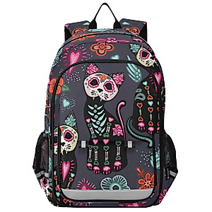 ALAZA Halloween Skull Cats Floral Backpack Daypack Bookbag