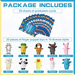 Zhanmai 40 Pcs Kindergarten Graduation Gifts Bulk Animal Finger Puppet Toy with Gift Graduation Card, Preschool Graduation Classroom Exchange Gifts, Graduation Party Favors for Kids