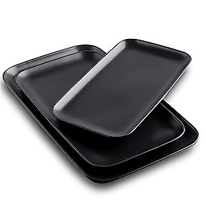 KOOV Ceramic Rectangular Serving Tray, 14/12/10 Inch Large Serving Platter, Porcelain Serving Plates with 3 Sizes, Ceramic Serving Dishes for Party, Food, Appetizers and Dinner, Set of 3 (Matte Black)