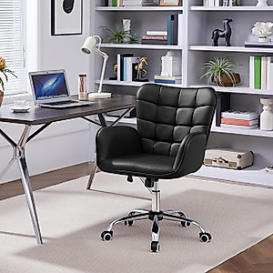 Yaheetech Modern Faux Leather Office Chair Ergonomic Adjustable Computer Chair with Wide Seat, Padded Armrests for Study, Bedroom Black