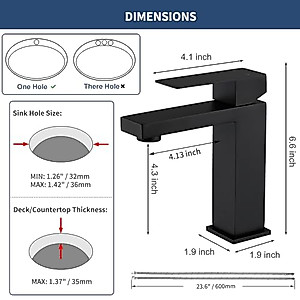 SevenGelok Black Bathroom Faucet Bathroom Sink Faucet One Hole Faucet 【All SUS304 Stainless Steel 】 Single Handle 1 Hole Vanity Faucets for Bathroom Sink NO-Lead Matte Black Bathroom Faucet, SF3-BK
