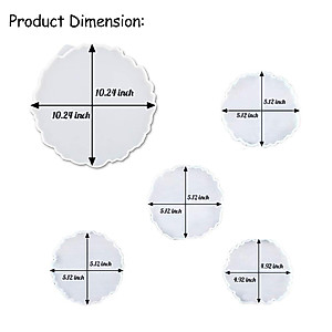 ResinWorld Silicone Resin Molds, 1 Pcs 10 inches Large Resin Tray Mold + 4 Pack 5 inches Geode Agate Coaster Molds, Geode Tray Molds, Tray and Coaster Geode Epoxy Molds Set 5 Pack