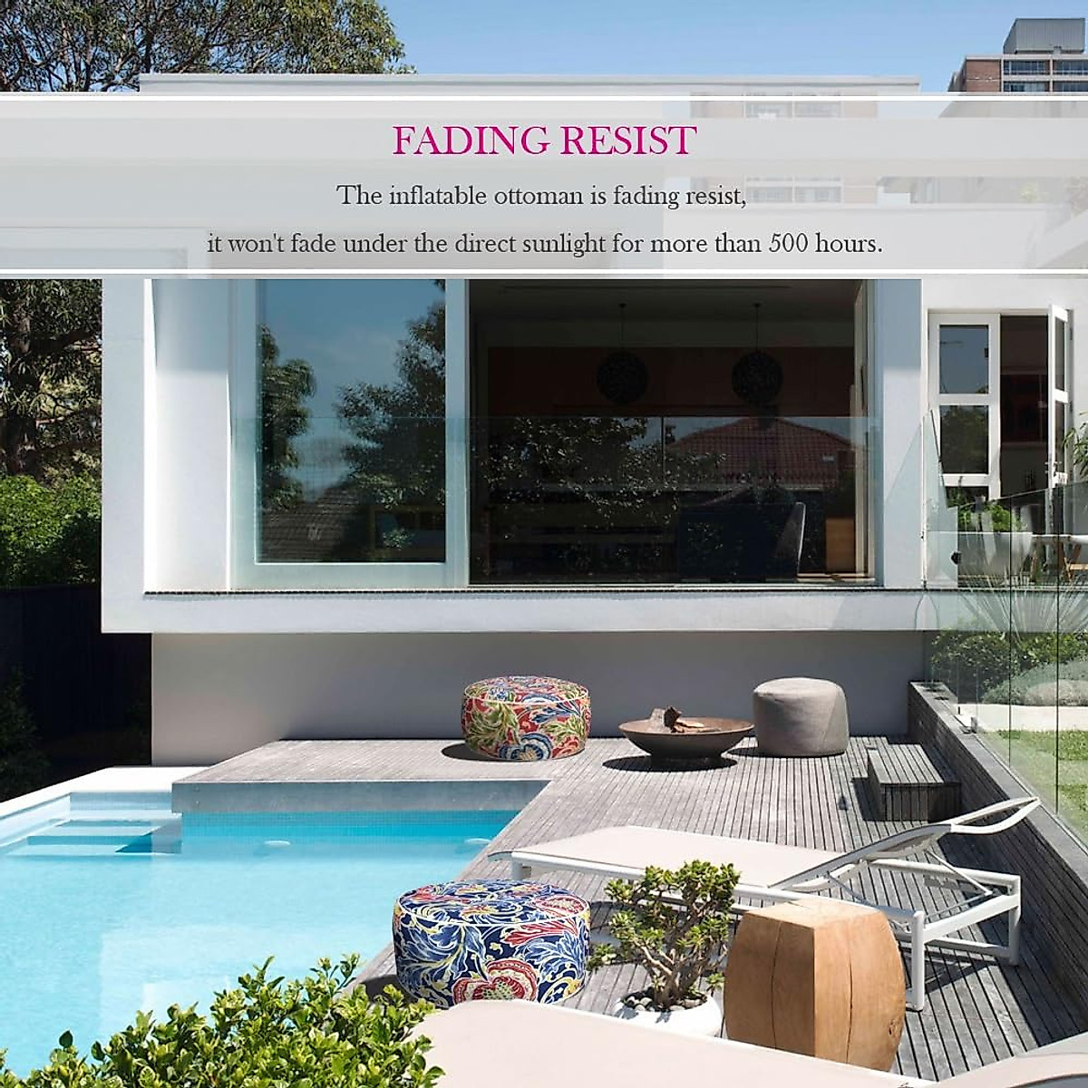 FBTS Prime Inflatable Footstool Ottoman Cover Navy Paisley Round 21x9 Inch Patio Foot Stools and Ottomans Footrest Cover