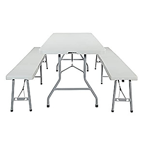 Office Star Resin Furniture for Indoor or Outdoor Use, 3-Piece Set, 2 Folding Benches and 6 Foot Table