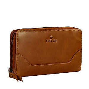 FINELAER Brown Leather Women Wallet Purses Zip Around RFID