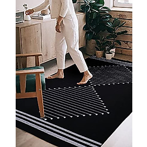 Boho Area Rug 4'x6' Woven Black Rugs Cotton Moroccan Geometric Chic Bohemian Indoor Outdoor Rug Farmhouse Throw Rug Washable Floor Carpet for Entry Mat Living Room Bedroom Patio Decor
