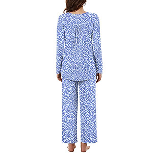 Bestbee Womens Pajama Set Plus Size, 2 Piece Lounge Outfits Pleated Sleepwear Sets Long Sleeve With Pockets Ladies Pjs, 3XL, Spotted Blue