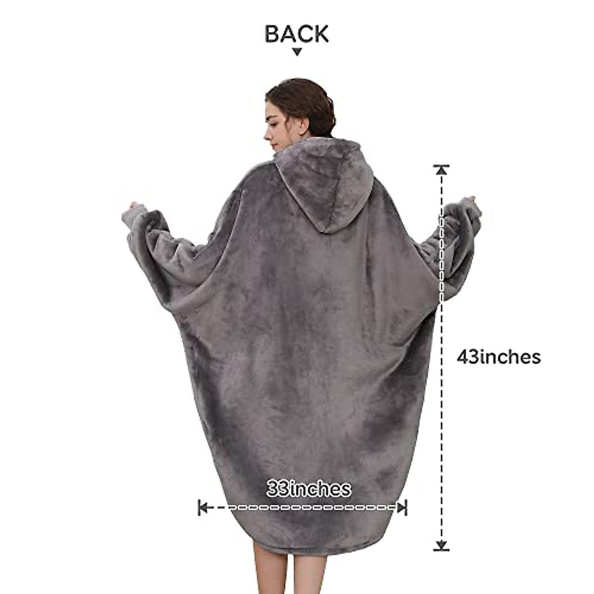 Pawque Wearable Blanket for Adults Women Men, Super Warm and Cozy Oversized Sweatshirt, Big Blanket Hoodie with Dolman Sleeves and Giant Pocket, One Size Fits All, Grey