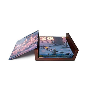 Disney – 101 Dalmatians on The Run – Pongo and Perdita’s Puppies – Thomas Kinkade Studios – Set of Four 4” x 4” Glass Coasters - Comes with Stylish Modern Wooden Coaster – for Gifting and Collecting