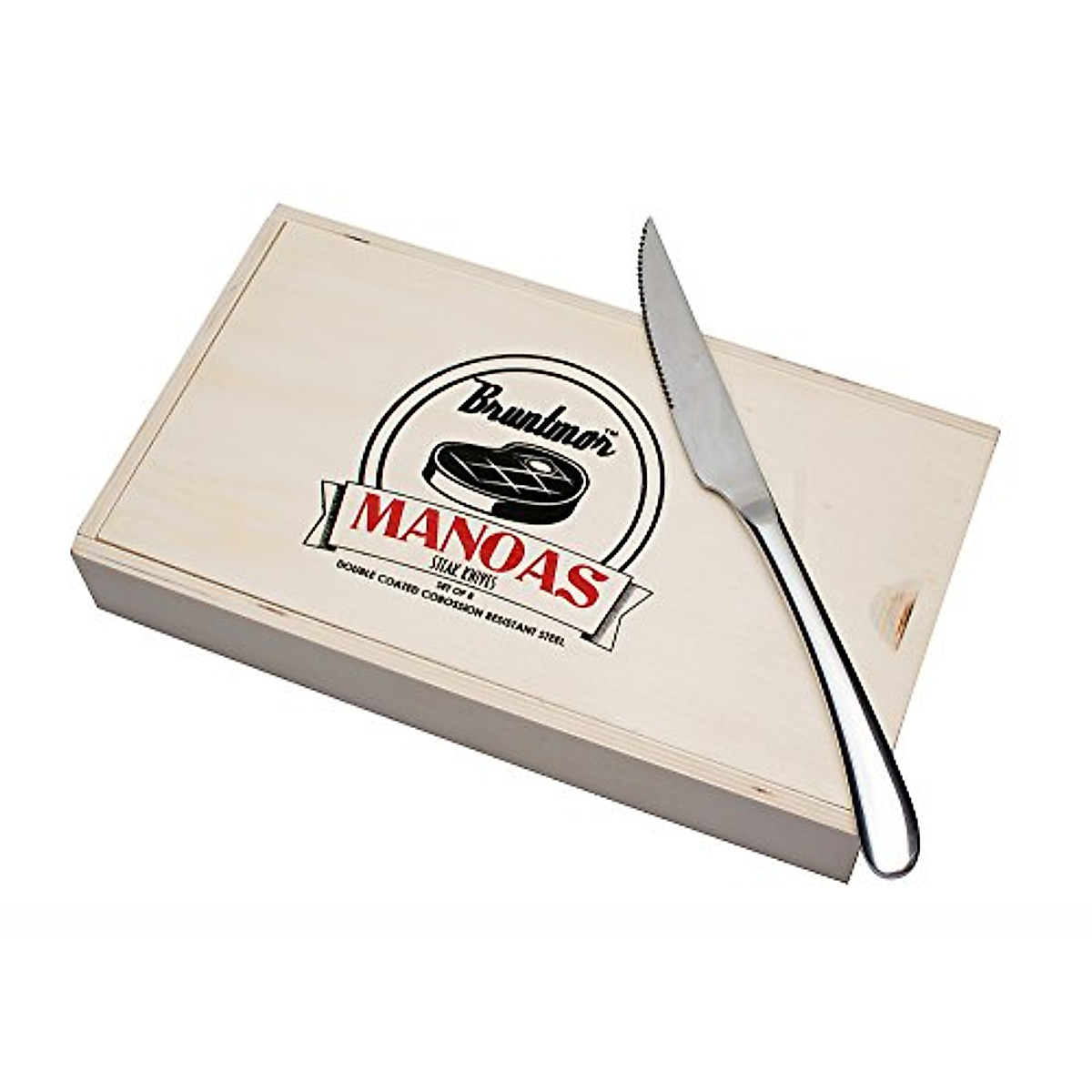 Bruntmor, ALBA Gourmet Stainless Steel 8-piece Steak Knife set with Full Tang Blades, Wooden Gift Box