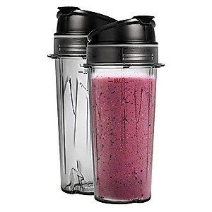 Ninja Personal Blender for Shakes, Smoothies, Food Prep, and Frozen Blending with 700-Watt Base and (2) 16-Ounce Cups with Spout Lids (QB3000SS) (Renewed)