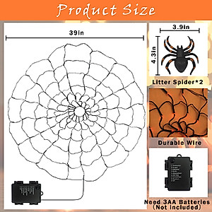 96 LED Halloween Spider Web Lights with Timer, 8 Modes Waterproof Light up Cobweb with Black Spider & DIY Cotton Net Battery Operated Halloween Decorations for Indoor Ourdoor Garden Yard Patio-Orange