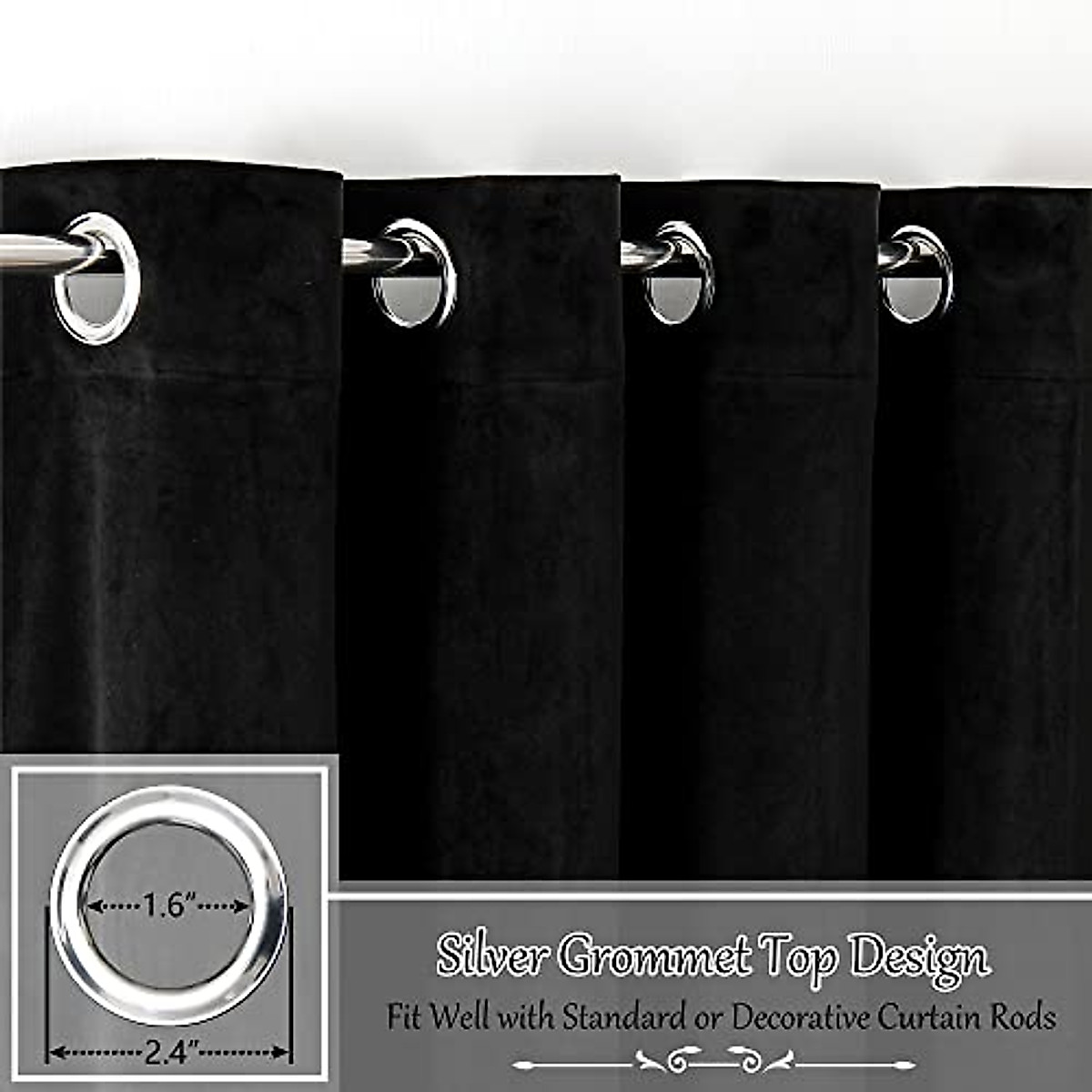 Victree Black Velvet Curtains for Bedroom, Blackout Curtains 52 x 84 inch Length - Room Darkening Sun Light Blocking Grommet Window Drapes for Living Room, 2 Panels