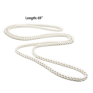 Cryshimmer Long Pearl Necklace for Women Multilayer Cream White Faux Pearl Beaded Strands Necklace