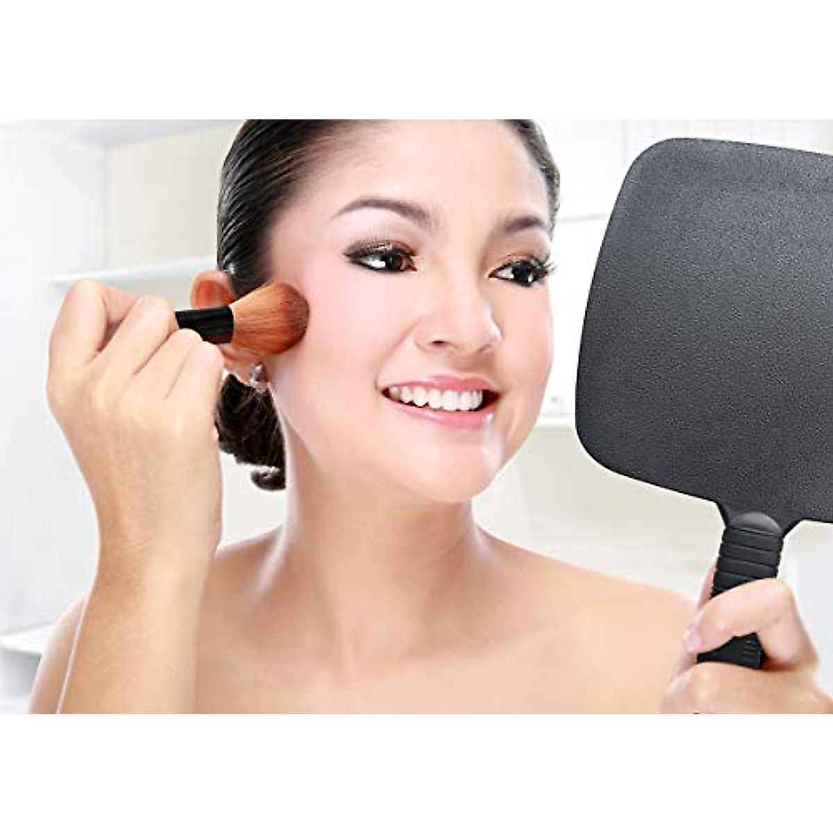 HYOUJIN Hand Mirror Handheld Mirror Hand Held Mirror Big Mirrors(7.9" x 12.2") Portable Hand Mirrors with Handle for Barber,Shower,Haircut, Hairdressers,Salon for Women Men Black