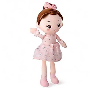 Hopearl Stuffed Doll for Girl Soft Plush Snuggle Play Toy Sleeping & Cuddle Buddy in Dress Birthday Festival Baby Doll, Pink, 18''