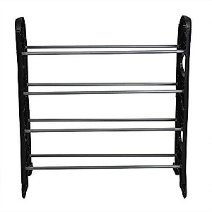Home Basics 12 Pair Organizer Shoe Rack, 4 Tiered Shoe Organizer, Storage Shelf, Ideal for Entryway Hallway, Black