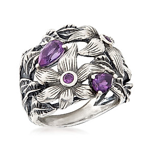 Ross-Simons 1.50 ct. t.w. Amethyst Openwork Flower Ring in Sterling Silver. Size 8