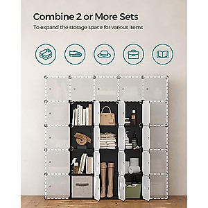 SONGMICS Cube Storage with Door, Set of 12 Plastic Cubes, Closet Storage Shelves, DIY Plastic Closet Cabinet, Modular Bookcase, Shelving with Doors for Bedroom, Living Room, Black and White ULPC34HV1