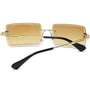 aisswzber Fashion Rimless Rectangle Sunglasses for Women Men Square Glasses Ultralight UV400 Eyewear Unisex 9031