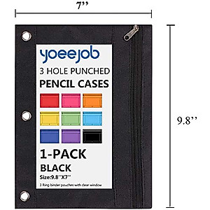 WODISON 3-Ring Pen Pencil Pouch with Clear Window Stationery Bag Binder Case Classroom Organizers 6-Pack