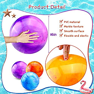 HolyMaji 3 Pcs 16 Inches Marbleized Bouncy Balls Large Size Inflatable Rubber Playground Sensory Balls Plus Air Pump, Big Cloud Bouncing Balls for Adults Pet Kid Beach Water Fun Indoor Outdoor Games