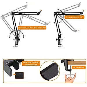 SM7B and MV7 Boom Arm, Heavy Duty Mic Arm Desk Mount Adjustable Suspension Mic Stand Compatible with Shure SM7B and Shure MV7 Vocal Dynamic Microphone