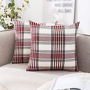 CARRIE HOME Red Christmas Buffalo Plaid Pillow Covers 22x22 Set of 2 Farmhouse Plaid Decorative Throw Pillow Covers 22 x 22 for Living Room Couch Sofa