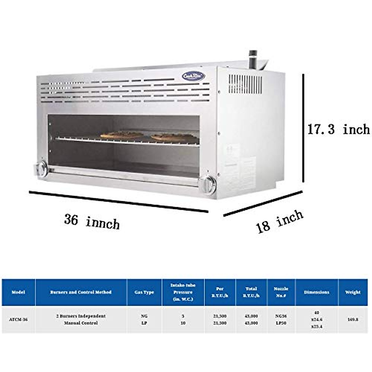 CookRite ATCM-36 Commercial Infrared Cheese Melter Natural Gas Countertop 36" - 43,000 BTU