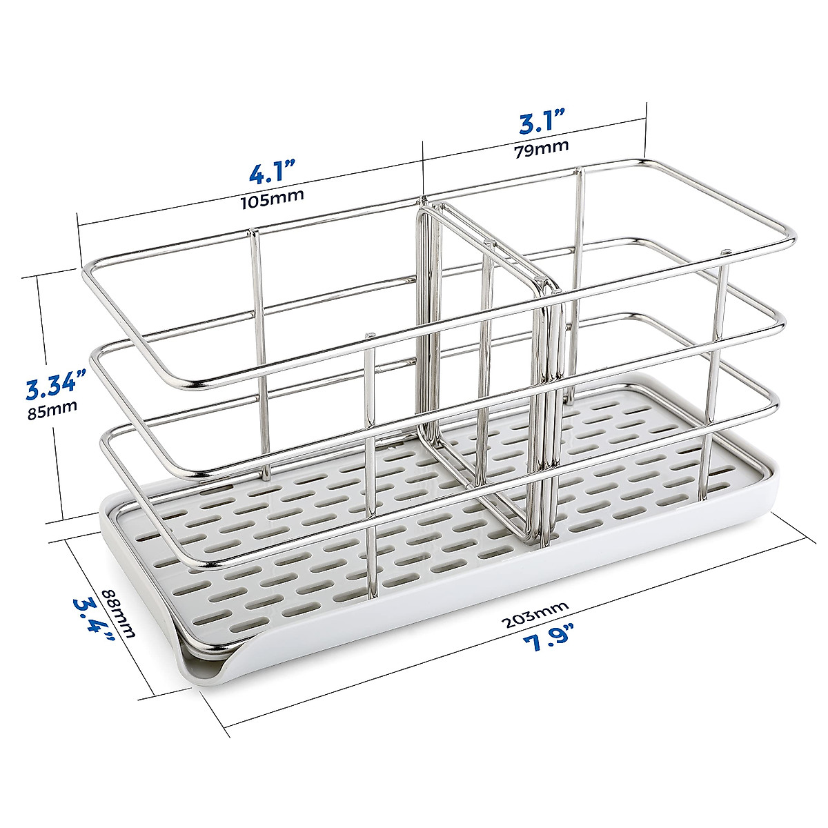Damita Sponge Holder for Kitchen Sink, Stainless Steel Sink Caddy Organizer Rack, Brush Dish Soap Dispenser Bar Accessories Tray Drainer, with Drain Pan for Bathroom Countertop Storage