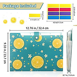 Zuozee Fruit Style Expanding File Folder, 5 Pocket Accordion File Organizer with 8 Labels, Cute Letter Folder Organizer for Documents, Portable & Expandable Folders for School Office, Lemon