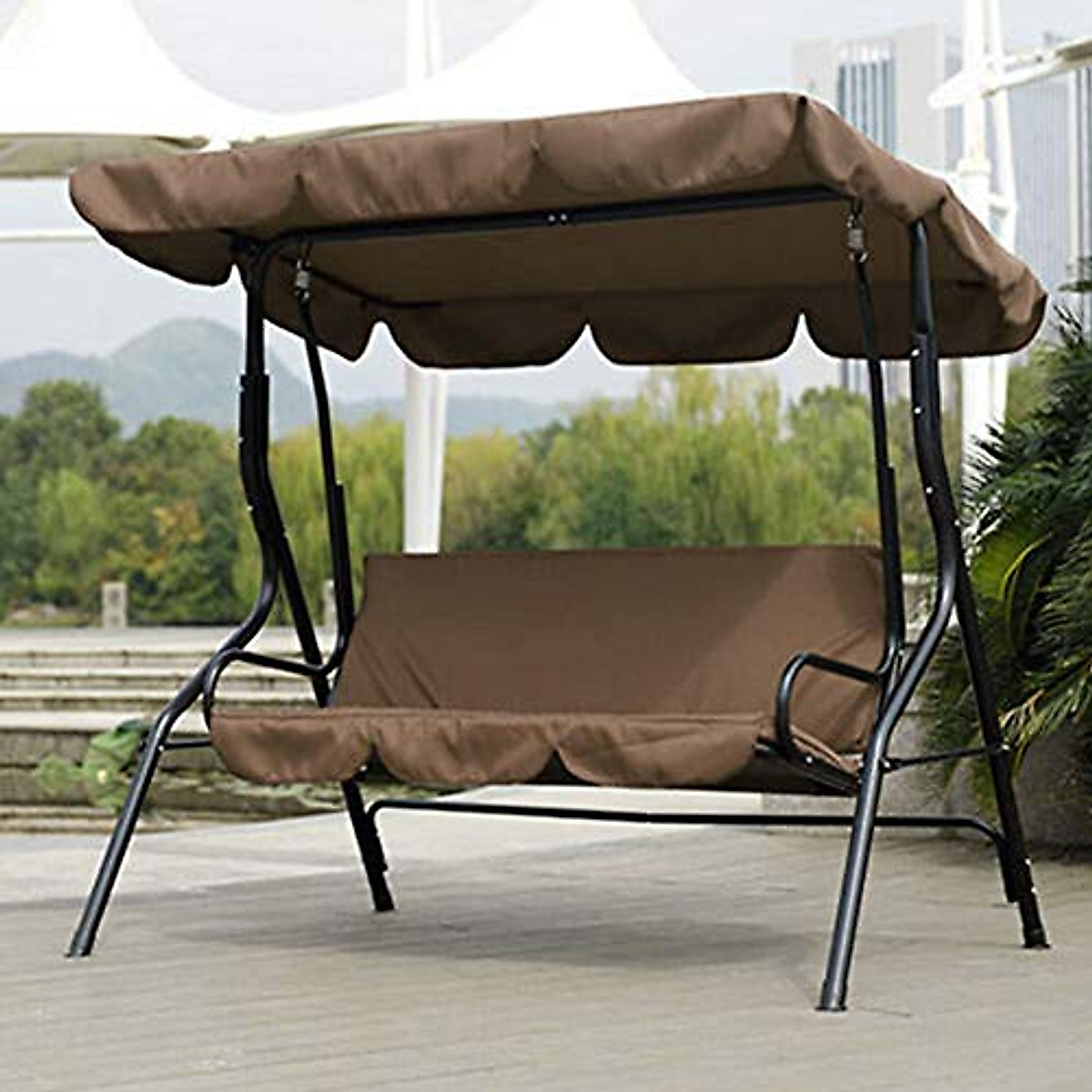 Boquite Valentine's Day Carnival Swing Seat Cushion Cover Set, Courtyard Garden Swing Hammock 3‑Seat Cushion Cover Waterproof Fabric Protection Cushion 59.1 x 19.7 x 3.9in(Brown)