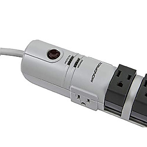 Monoprice 8 Outlet Rotating Surge Strip - UL Rated 2,160 Joules with Grounded and Protected Light Indicator, Gray